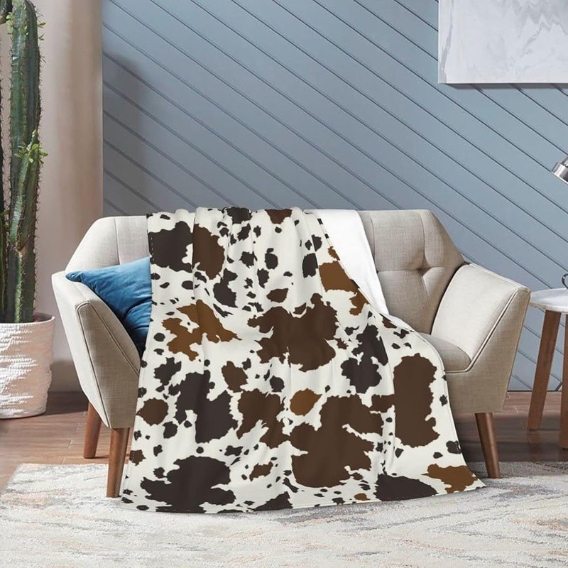Cow Print Fleece Blanket Soft Warm Cozy Versatile Adults Kids Travel ...