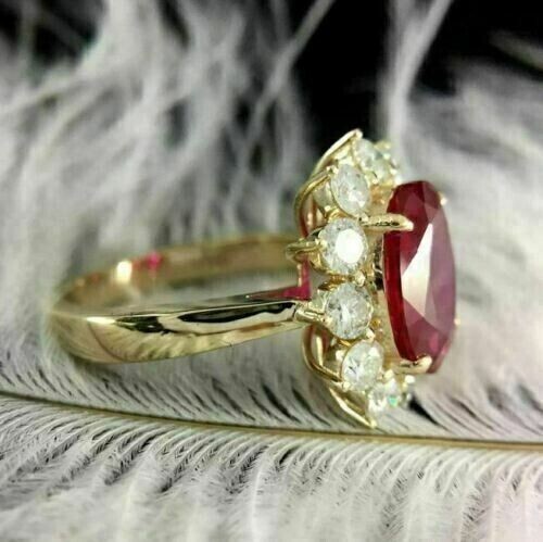4.50 Ct Ruby & Natural Diamond Anniversary Ring 14K Solid Yellow Gold ...