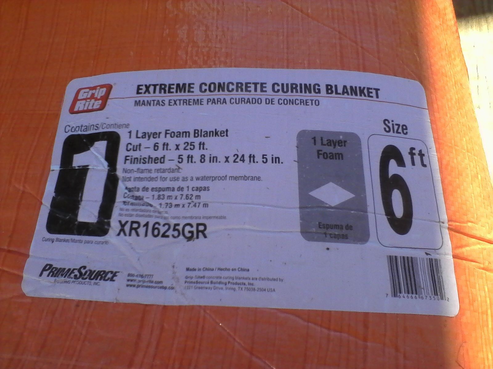 Grip Rite XR1625GR 1 Layer Extreme Concrete Curing Blanket Insulated ...