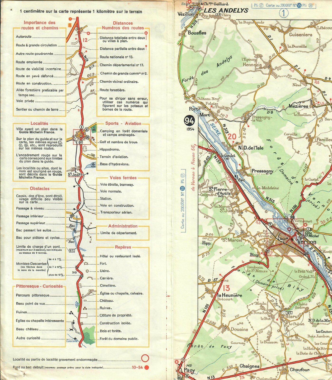 Michelin Green Map 94 Environs De Paris 1cm=1km 1955 Carte verte ...
