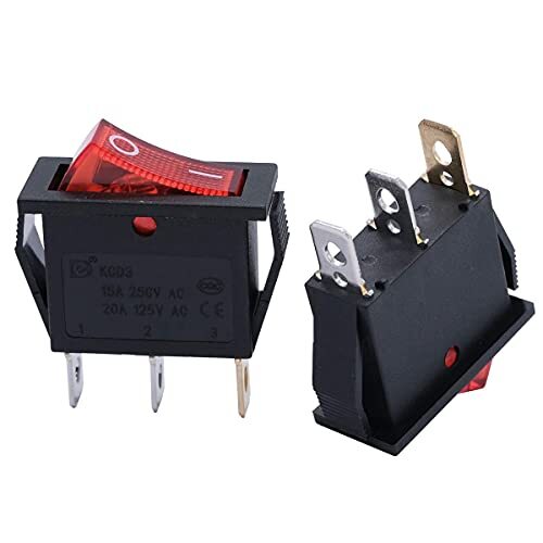 6 Pcs AC110V/120V Rocker Switch Red Light 3 Pin LED SPST ON-Off FREE ...