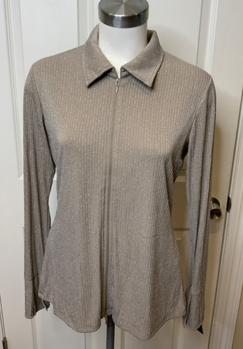 French Connection Gray Silver Ribbed Zip-Up Long Sleeve Shirt, Size L ...