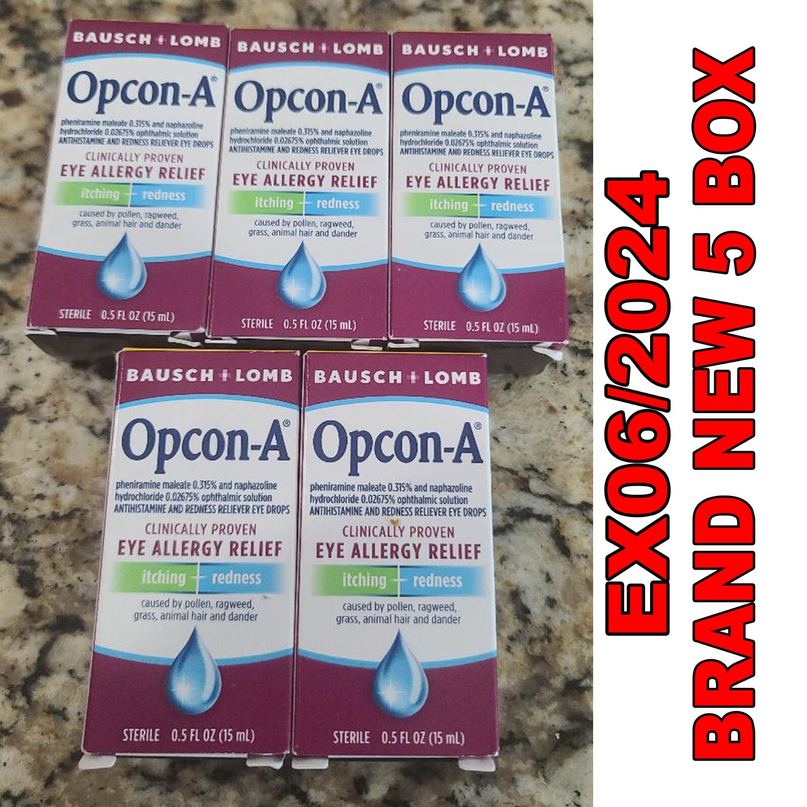 Bausch + Lomb Opcon-A Eye Drops Clinically Proven Allergy Relief 15ml ...