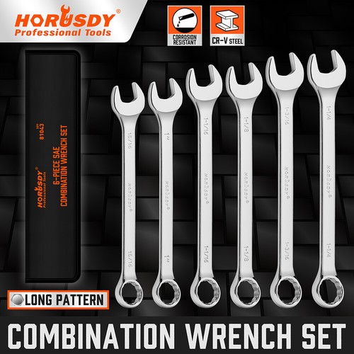HORUSDY 6Pcs Extra Big SAE Spanner Set Ring Open Large Spanners CRV ...