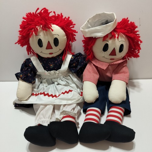 Vtg Hand Made Raggedy Ann and Andy Doll Set Removable Clothes Large 18 ...