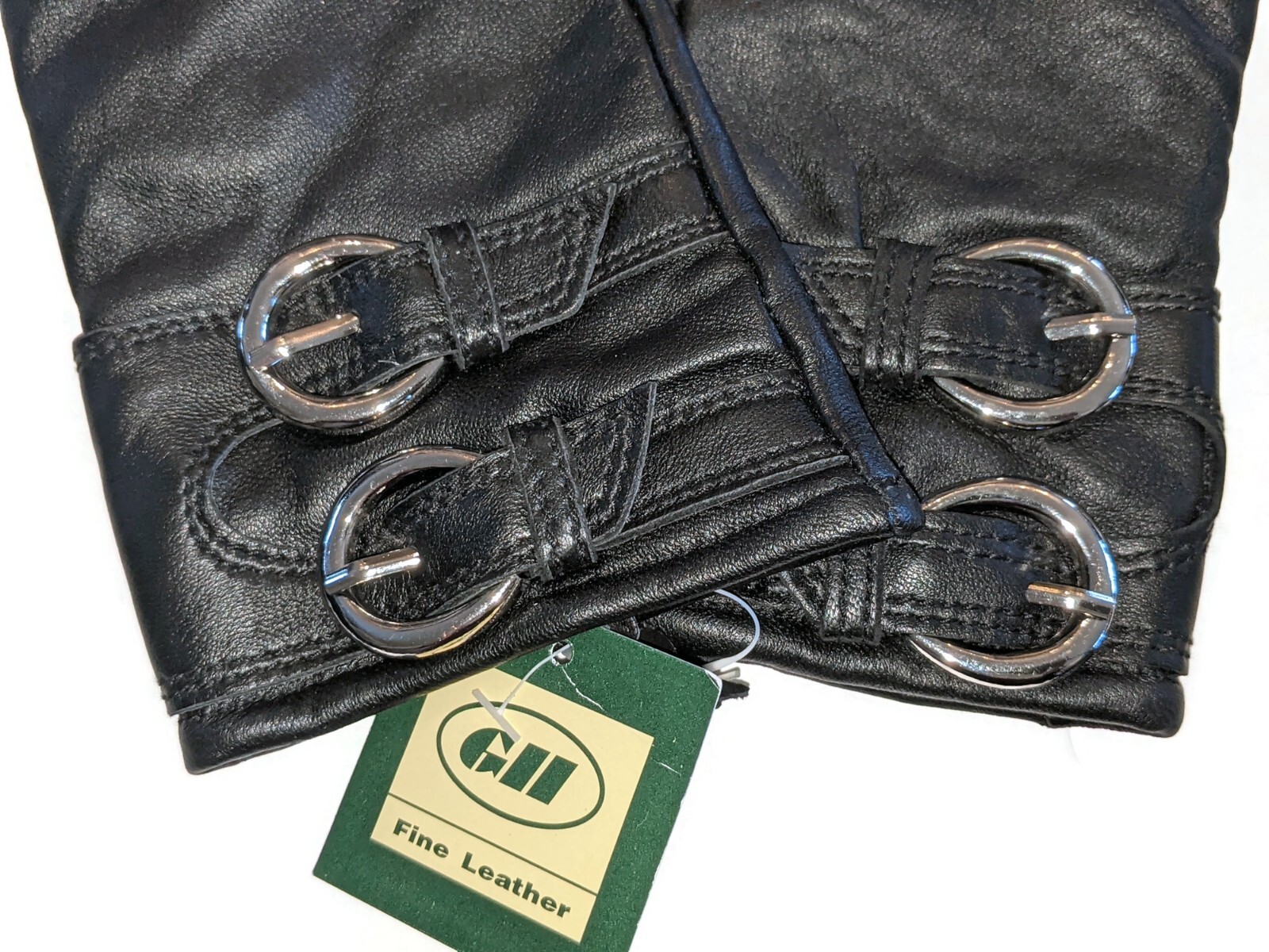 Women's Double Buckle Leather Gloves Black, Small, New. | eBay