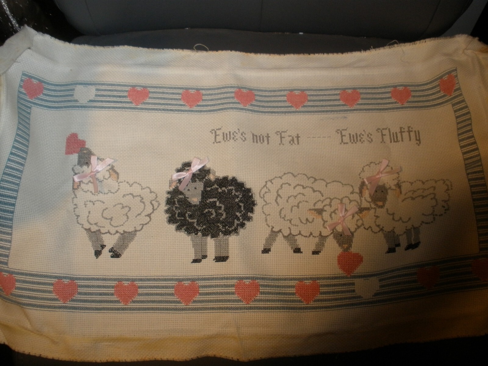 Finished Cross Stitch Piece Ewe's not Fat...Ewe's Fluffy 10" x 20" | eBay