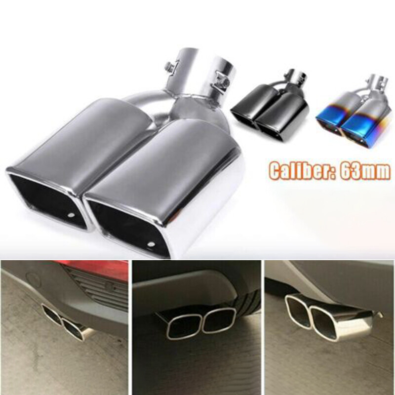 2.5" 63mm Universal Chrome Car Exhaust Pipe Tail Throat Muffler Dual ...