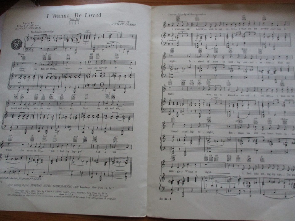 "I Wanna be Loved" Billy Rose & Edward Heyman, Johnny Green. The ...
