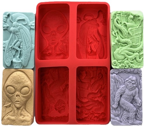 YETI SILICONE MOLD SET OF 4 DESIGNS FOR SOAP MAKING KRAKEN, MOTHMEN ...