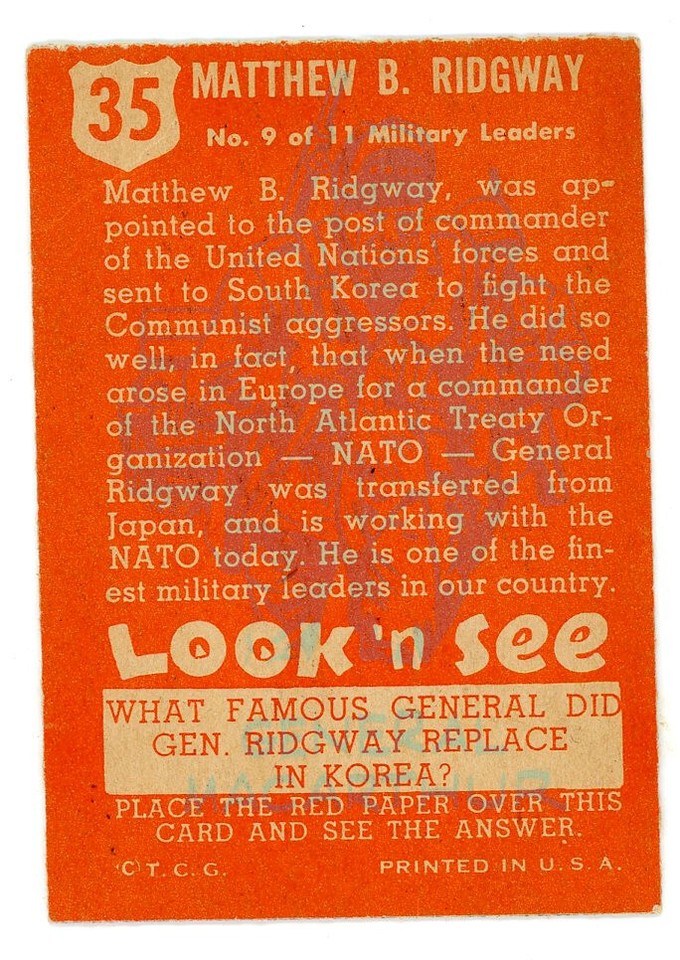 1952 Topps Look n See Matthew Ridgeway (#35) EX+ | eBay