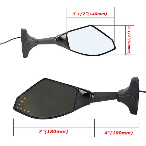 Black LED Turn Signal Intergrated Mirrors For Yamaha YZF R1 R6 FZ1 FZ6 ...