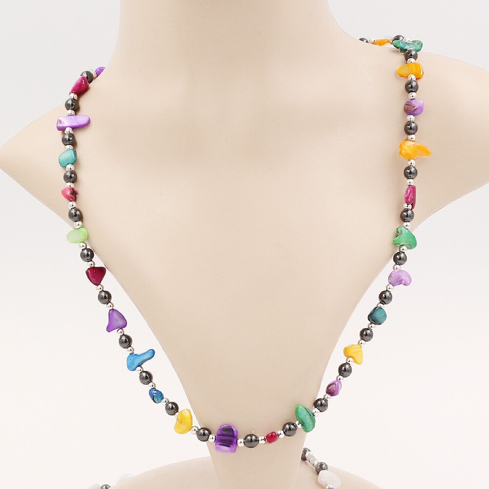 Handmade Natural Irregular Shell Hematite Necklace Magnet Therapy Beads ...