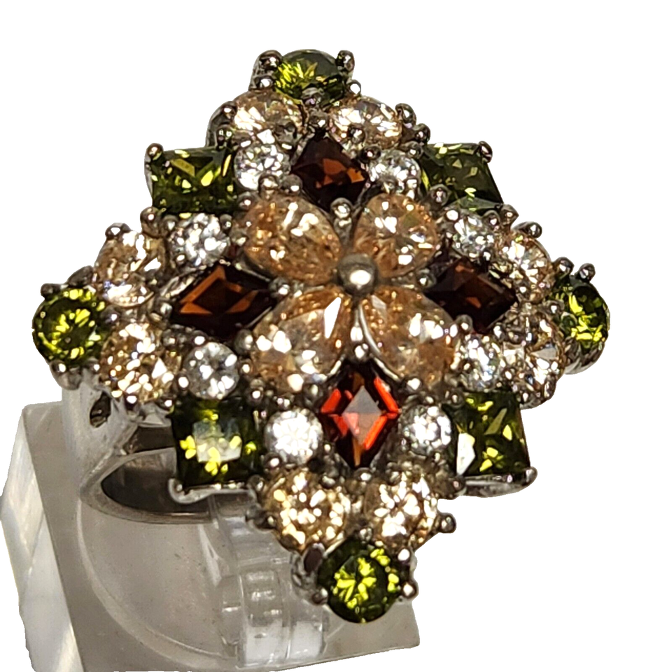 Large SETA Multi Color 925 Sterling Silver Cocktail Ring US Size 9 | eBay
