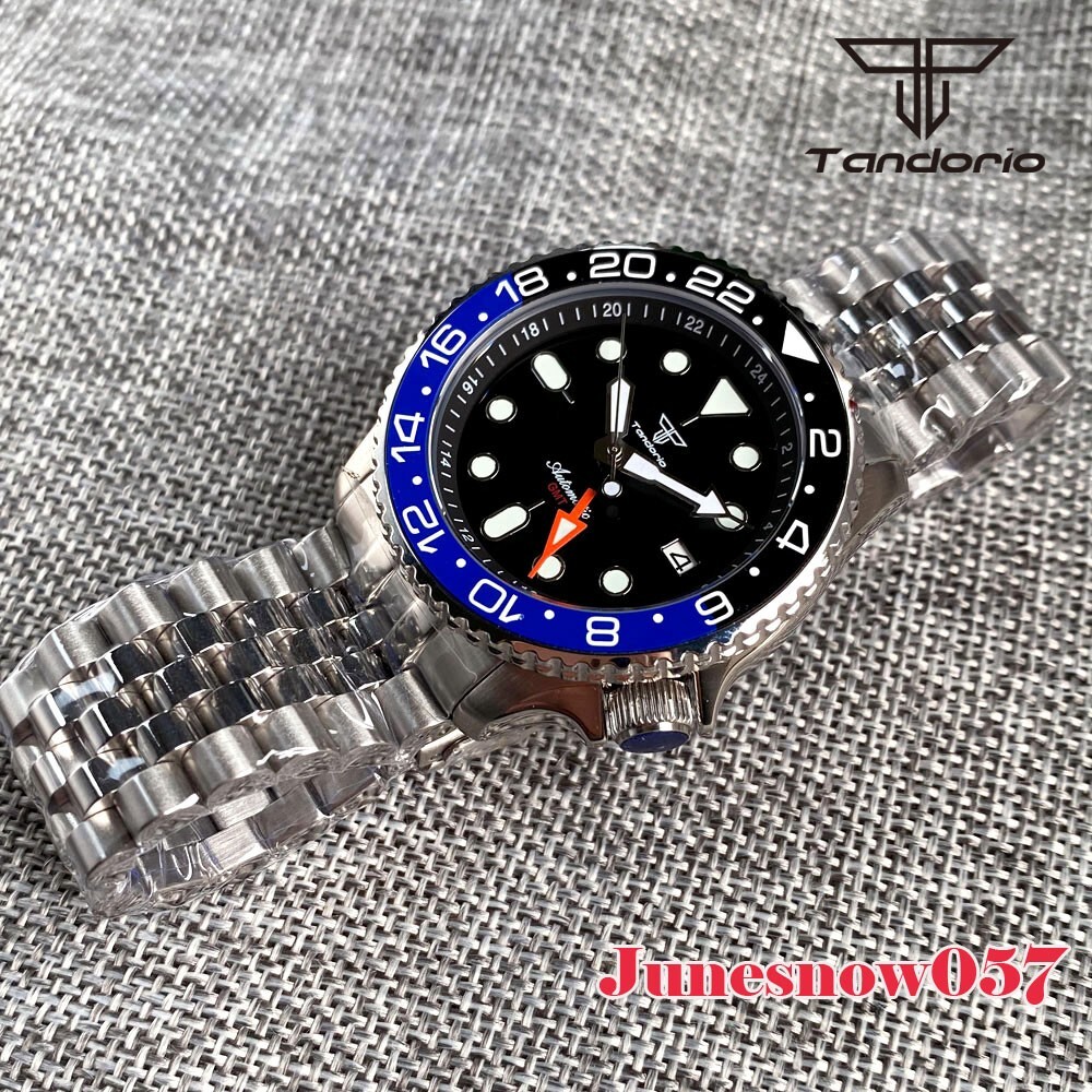 Tandorio GMT Chapter Ring Bezel Black Dial NH34A Movement Automatic Men ...