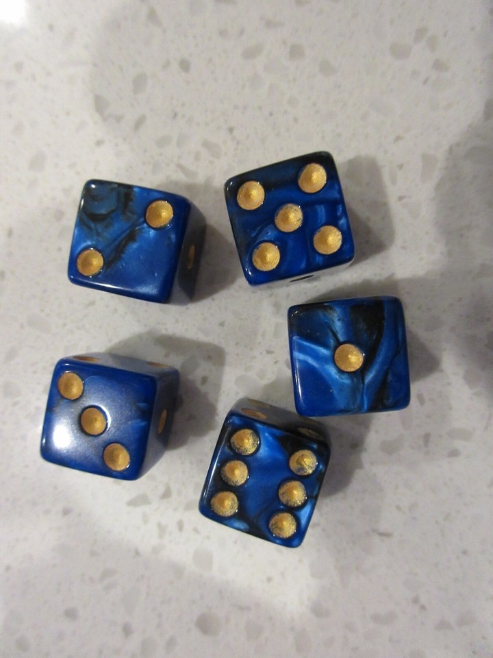 Game Dice Set of 5 DARK BLUE MARBLE 16mm Gaming Dice + FREE Las Vegas ...
