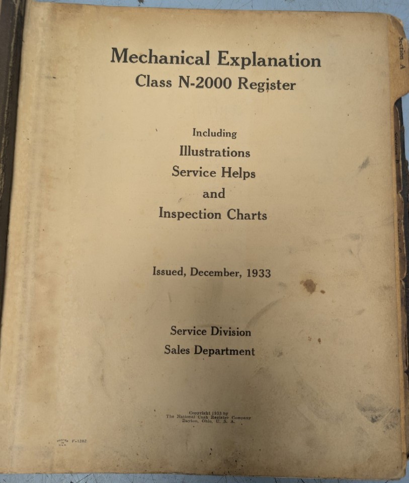 National Cash Register Mechanical Explanation Class N-2000 NCR Manual ...