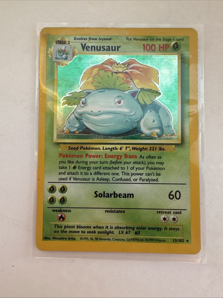 Venusaur Base Set 15/102 Unlimited Holo Rare Pokemon Card TCG 1999 RAW ...