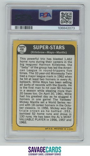 1968 Topps Super Stars Killebrew / Mays / Mantle PSA 5 #490 Twins ...