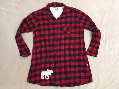 Lazy One Nightshirt L/Xl Womens Buffalo Plaid Flannel Moose Button Up ...