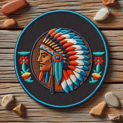 Indian Chief Patch Iron-on Applique Southwest Badge Headdress Native ...