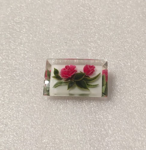 Vintage Lucite Pin Gem Tone Hand Reverse Carved Pink Roses Green Leaves ...