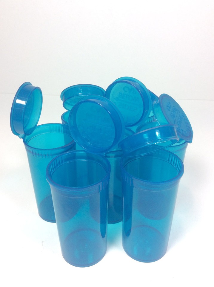 50 PC BLUE Squeeze Pop Top Stash Can Jar Tube Bottles 2.75" x 1.25 ...
