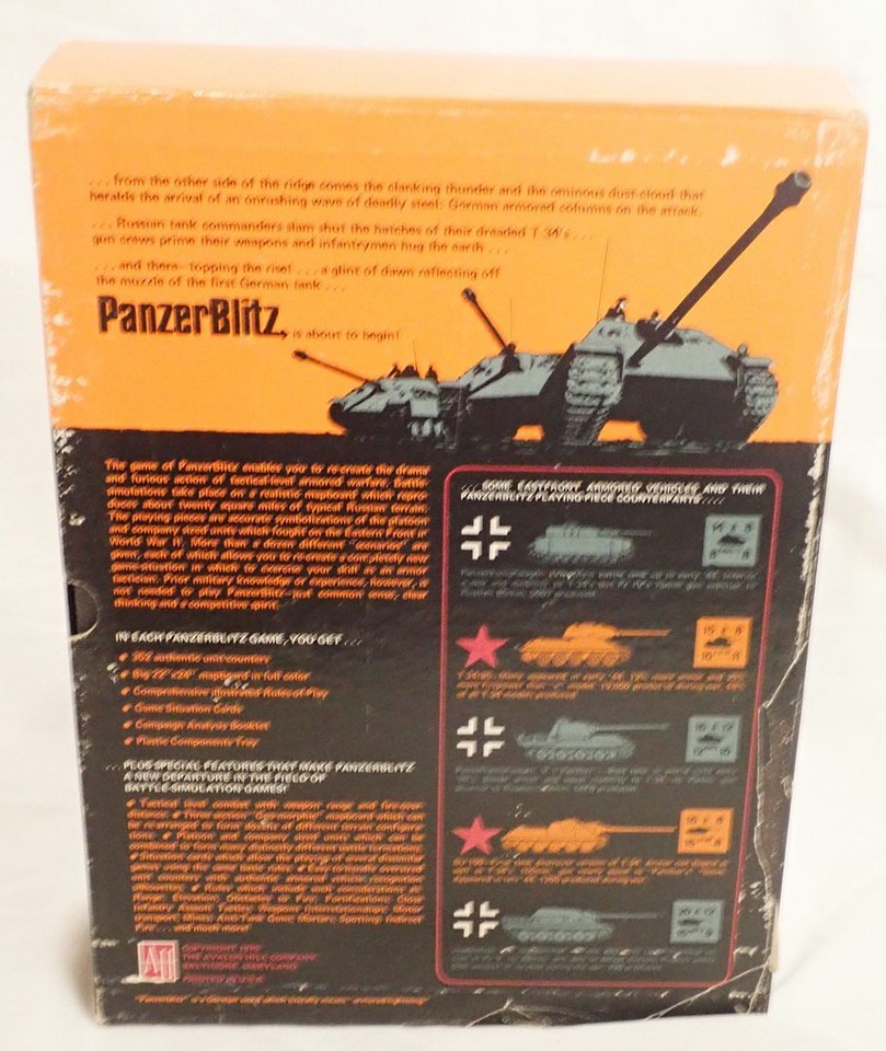 Panzer Blitz Avalon Hill Tank Bookcase Board Game Vintage Tactical ...