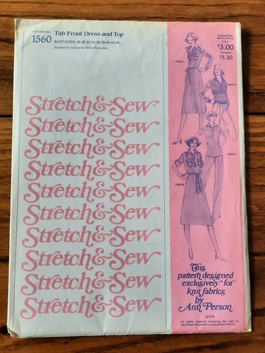 Vintage Stretch & Sew Pattern 1560 Tab Front Dress & Top Never Used ...