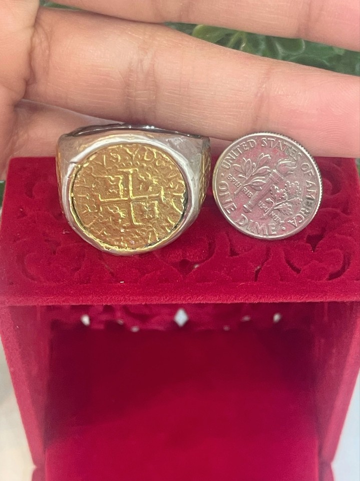 NUESTRA SENORA DE ATOCHA SILVER SOLID HEAVY COIN RING IN 14k GOLD PLATED COINS | eBay