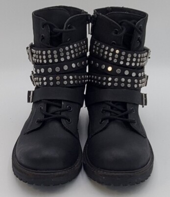Zigi Soho Boots Women’s Black Faux Leather Studded Decor Lace-Up Side ...