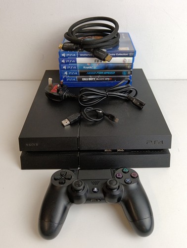 Sony PlayStation 4 500GB Home Console Jet Black Controller Cables & 6 ...