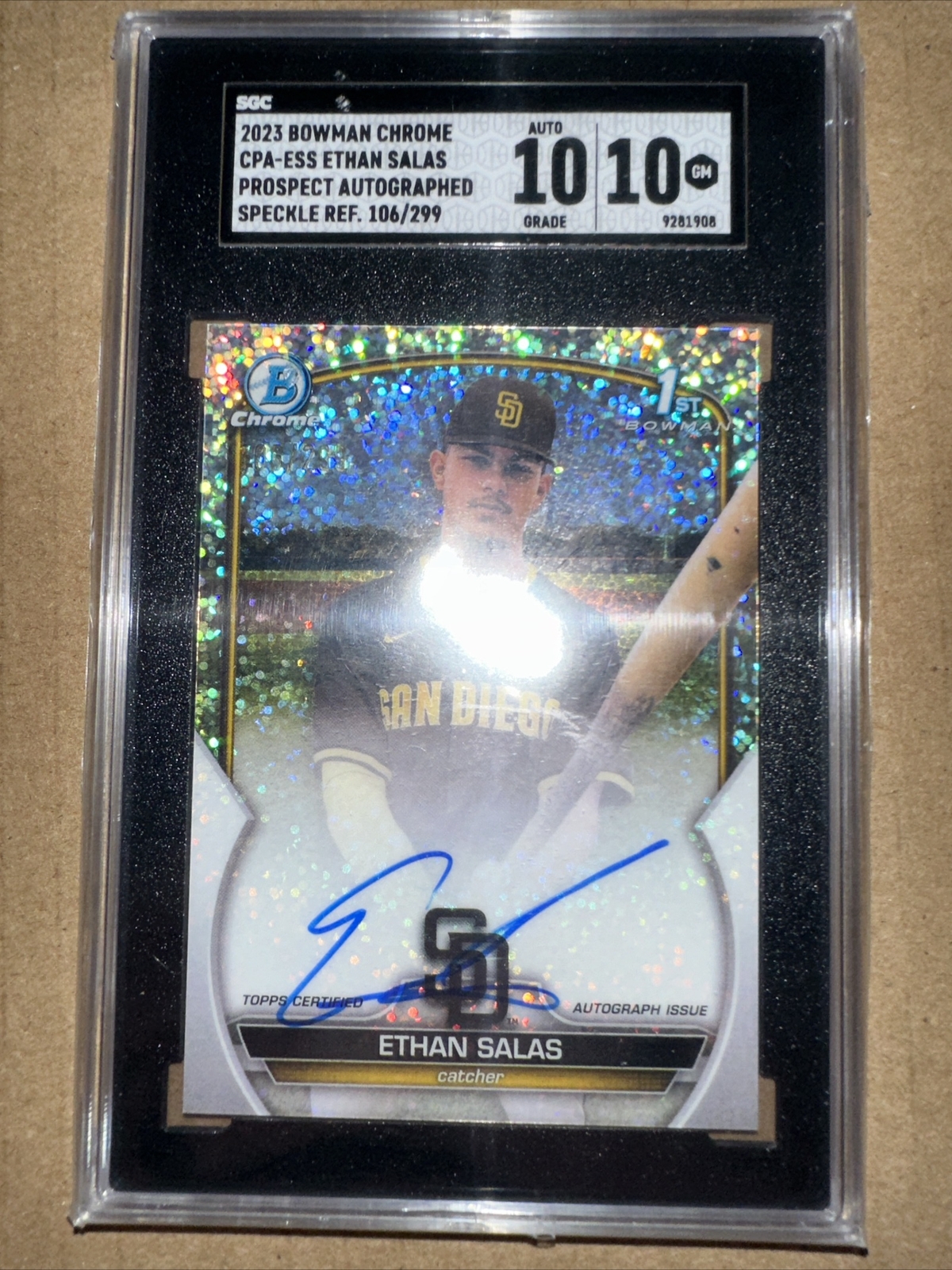 Ethan Salas Auto Speckle Refractor 2023 1st Bowman Chrome SGC 10 Padres ...