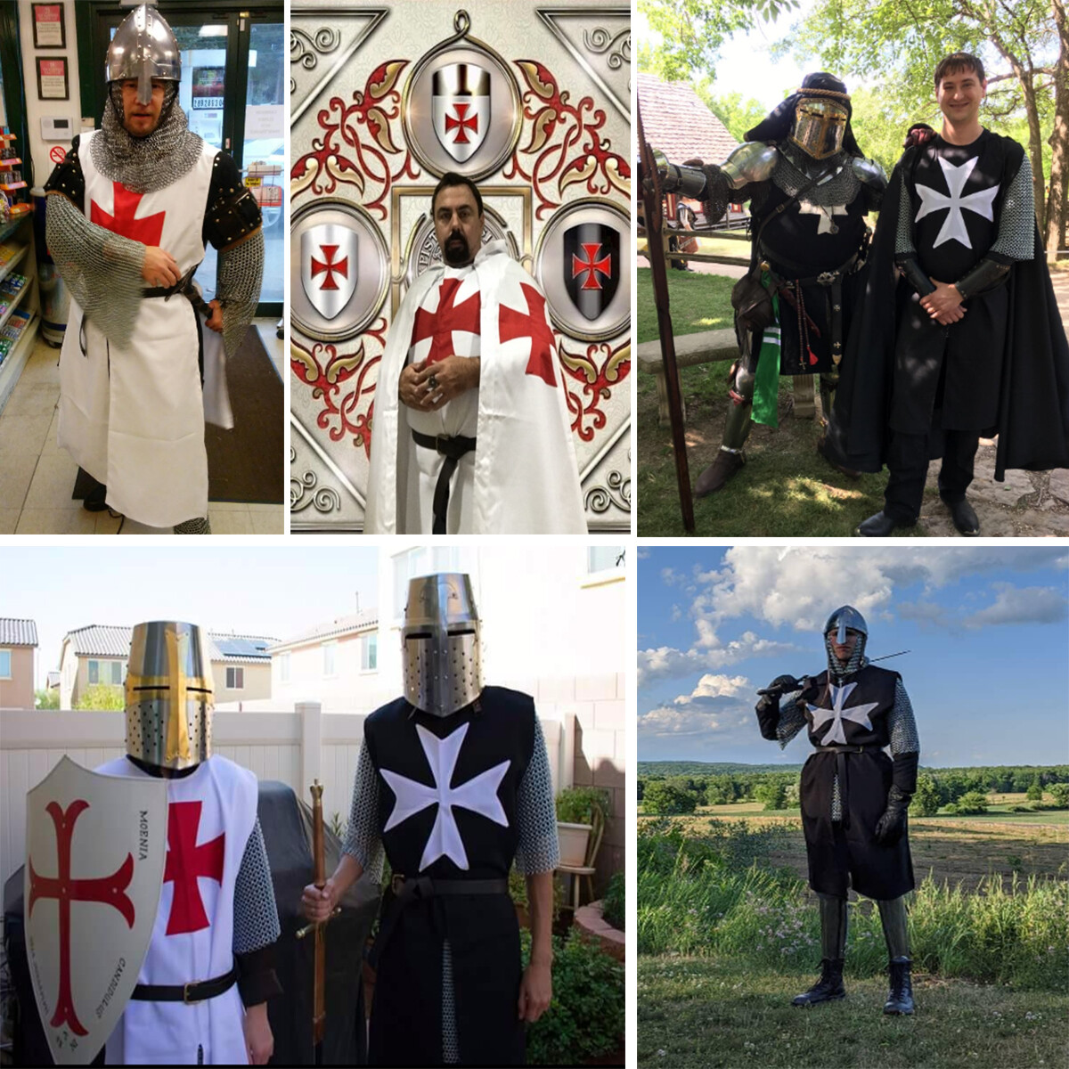Medieval Men Crusader LARP Red Cross Cloak Cosplay Templar Knights ...