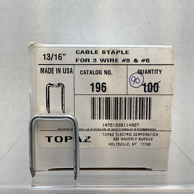 90-Pack Topaz Cable Staples 196 3 Wire #8 #6 Silver Steel Size 13/16 ...