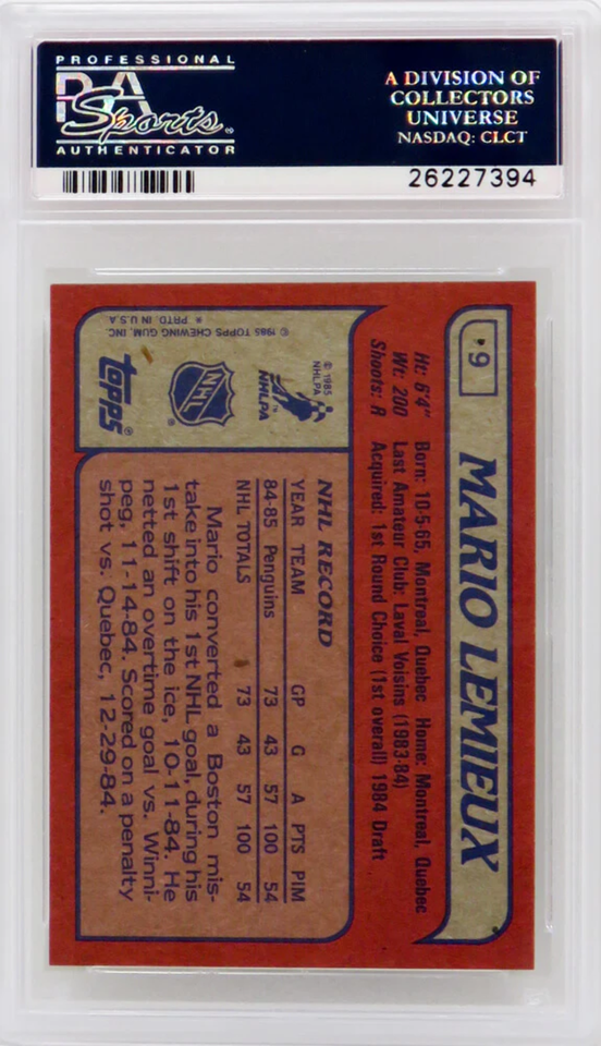 Mario Lemieux (Pittsburgh Penguins) 1985 Topps Hockey RC Rookie Card #9 ...