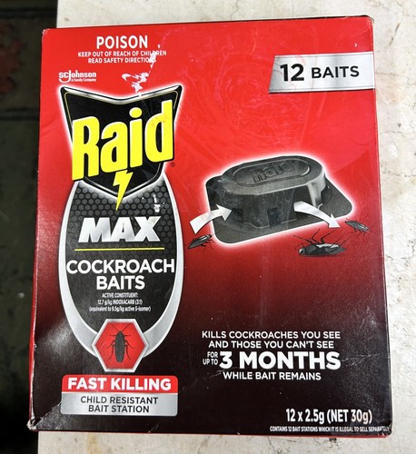 RAID Max Cockroach 12-Baits Pack, Fast Killing, Child Resistant Bait ...