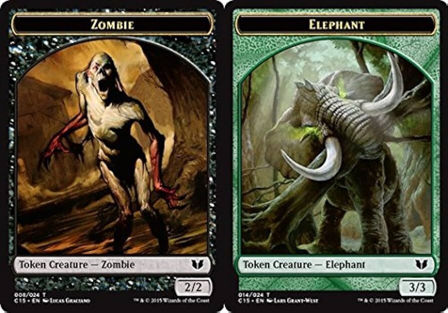 10 Token Cards - Zombie / Elephant - Commander 2015 - SAME ART - Magic ...