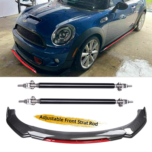 Front Bumper Lip Spoiler Splitter Carbon Fiber Black+Red For Mini ...