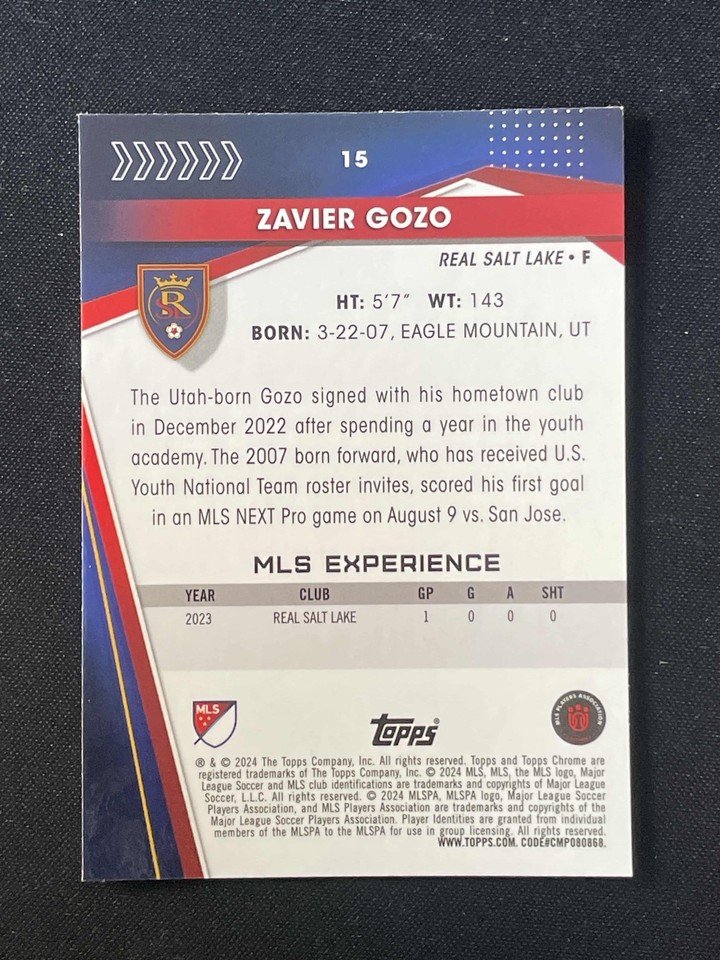 Zavier Gozo 2024 Topps Chrome MLS Real Salt Lake RC #15 | eBay