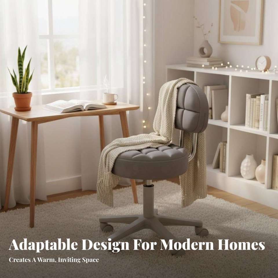 Tufted Swivel Chair Back Support Rolling Stool Height Adjustable for ...