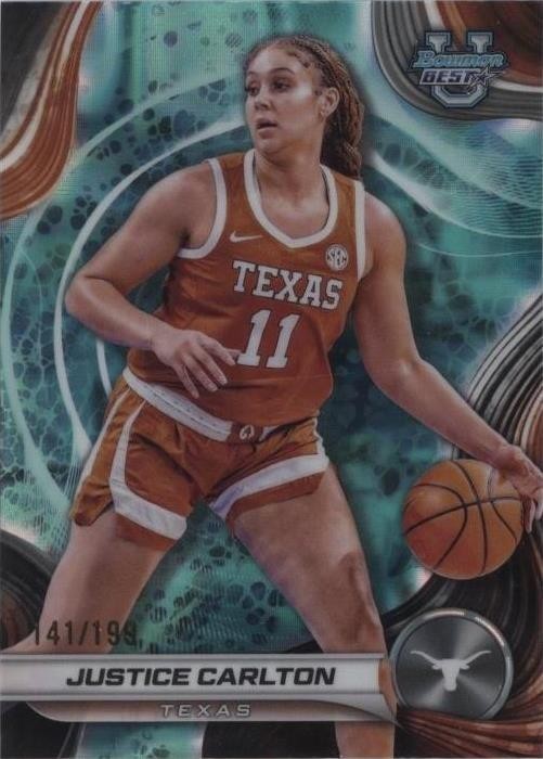 2024-25 Bowman University Best - Justice Carlton #38 Aqua Lava ...