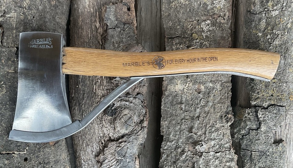 Embossed Marble’s safety Pocket Axe Hatchet No. 6 with hickory handle ...