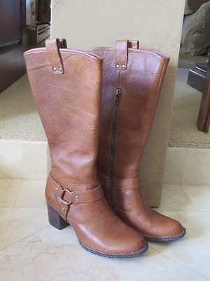NIB BORN SUSANNE Natural Leather Harness Tall Boots Side Zip SZ 6M Euro ...