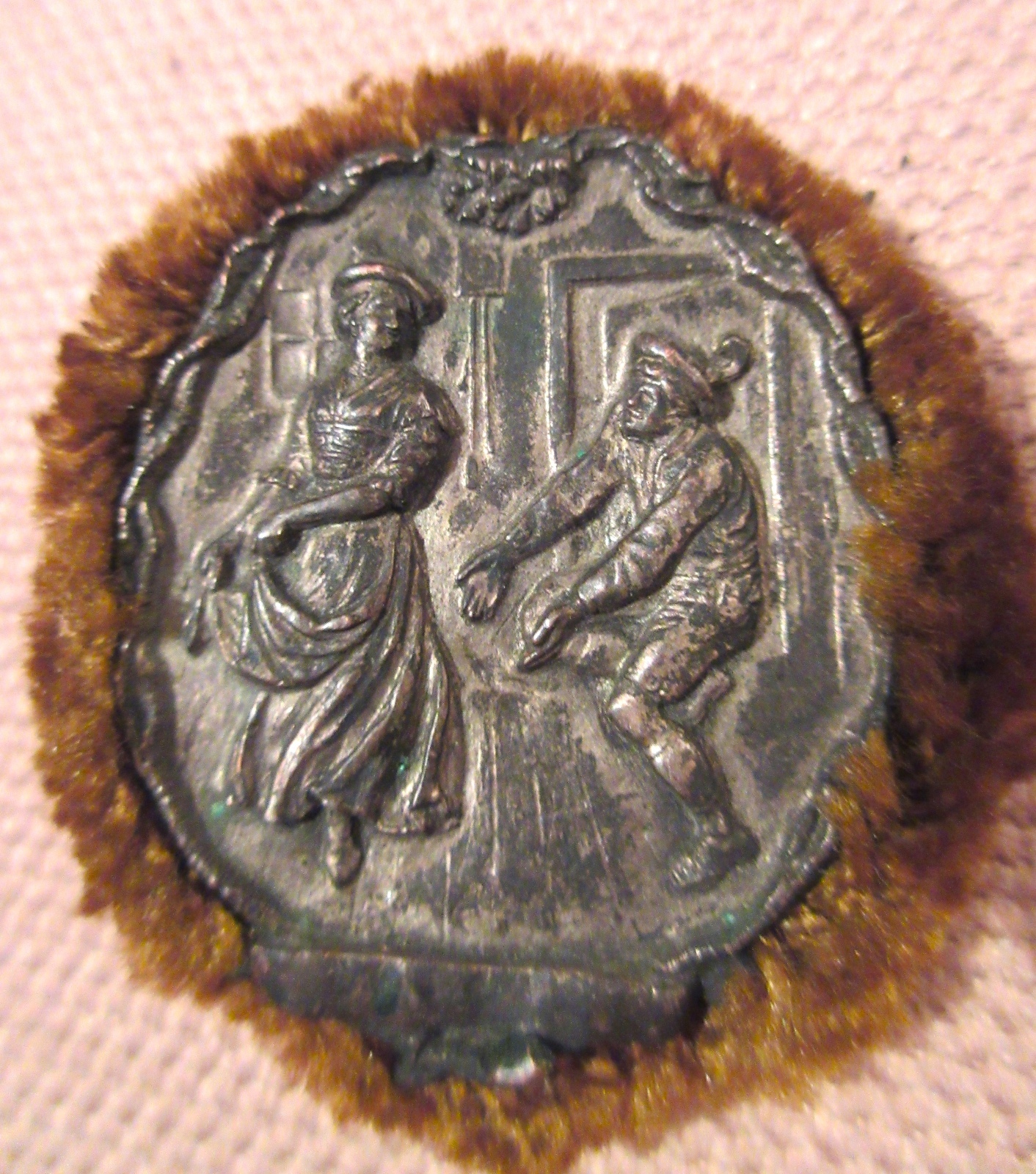 antique 1800's silverplated bronze Victorian dancing figural pin button ...
