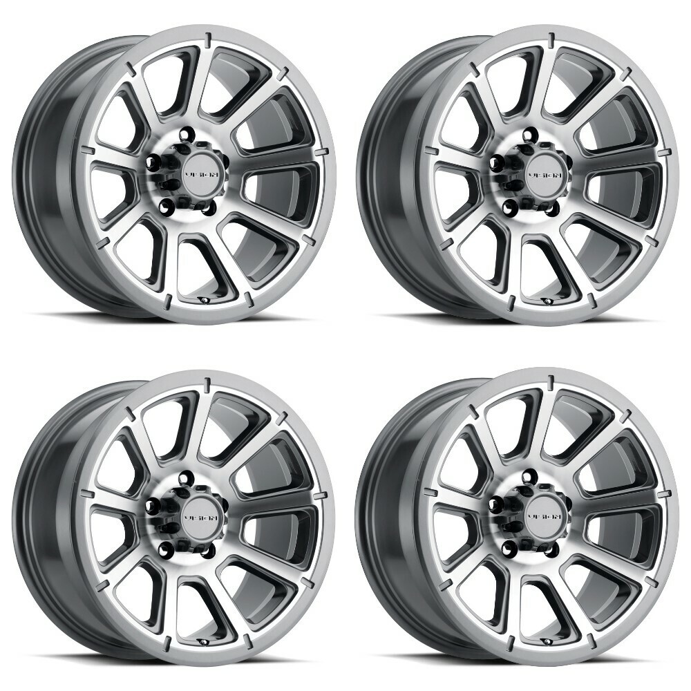 Set 4 15" Vision HD 353 Turbine Gunmetal Machined Face Wheels 15x6 6x5 ...