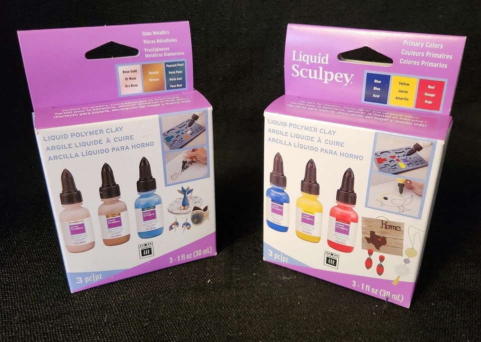 2 New Liquid Sculpey Polymer Clay Sets Primary Colors & Glam Metallics ...