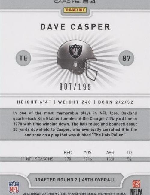 2012 Totally Certified Dave Casper #94 for sale | eBay
