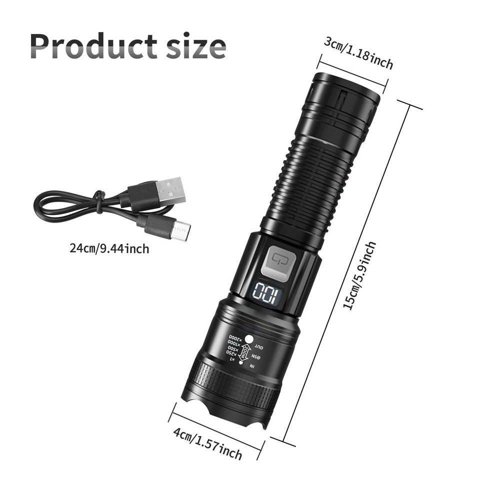 Super Bright LED Tactical Flashlight Rechargeable LED Work Light ...
