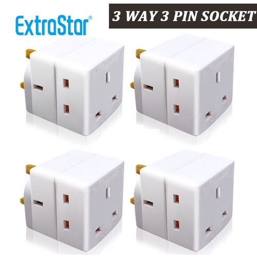 4x 3 WAY MAINS SOCKET ADAPTOR MULTI PLUG FUSED ADAPTER UK THREE WAY ...